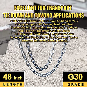AYMMIC 1/4'' x 48''Trailer Safety Chain with 2 Latches S Hook,3,500Lbs Capacity,G30,Secures Tow Vehicle to Trailer,for RV, Trailer, Truck,and Boat Towing