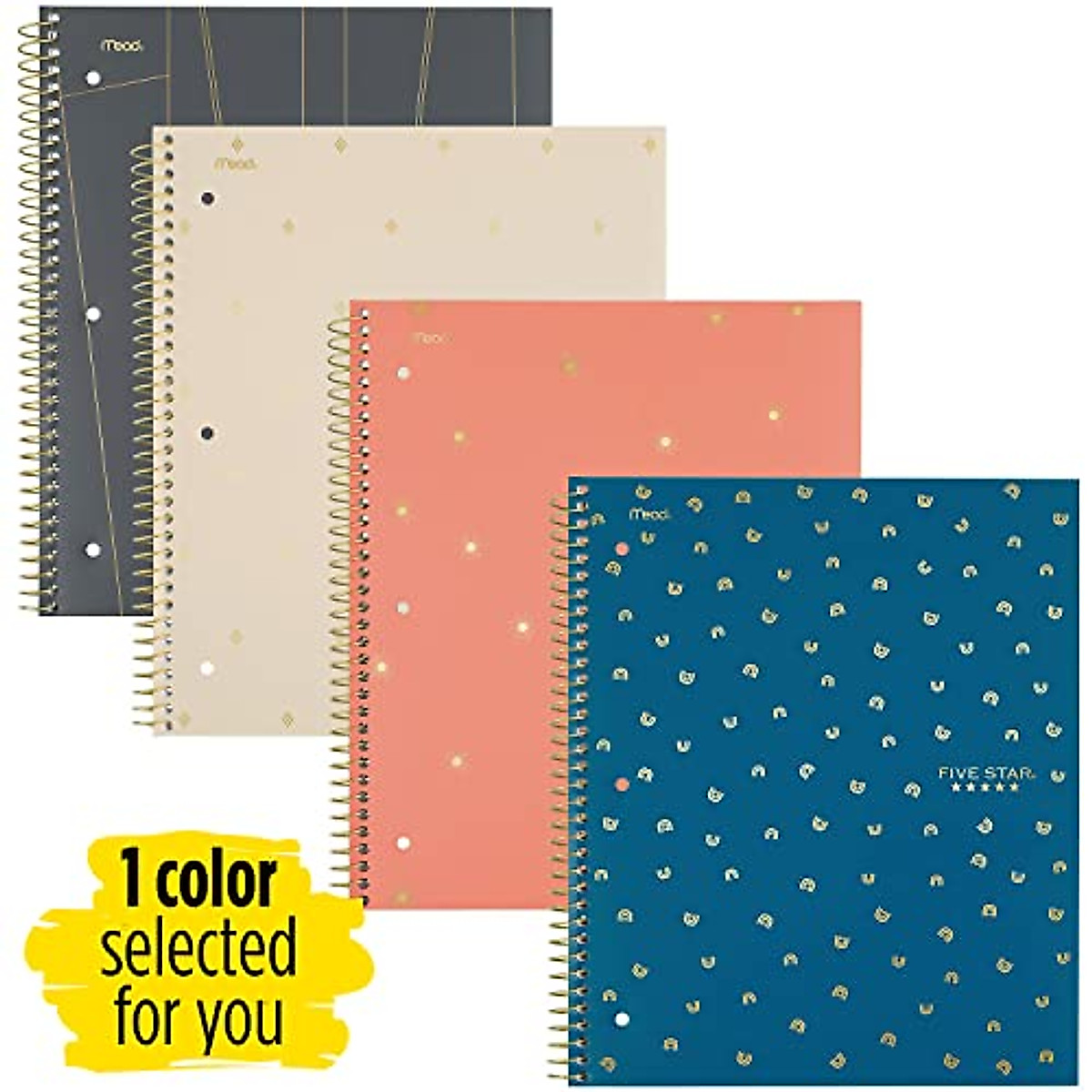 Five Star Spiral Notebook Plus Study App, 1-Subject, College Ruled Paper, 11" x 8-1/2", 100 Sheets, Design Will Vary (06348)