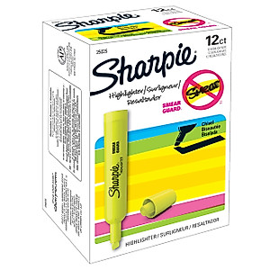 SHARPIE Tank Style Highlighters, Chisel Tip, Fluorescent Yellow, Box of 12