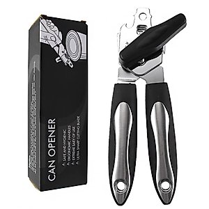 W8 Manual can opener black, non-slip handle easy to grasp, easy to turn cutting wheel, stainless steel sharp blade to save energy and time, kitchen small tools Bottle opener.