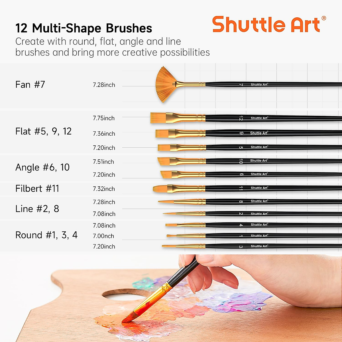 Shuttle Art Acrylic Paint Set, 36 Colors Acrylic Paint (2oz/Bottle) with Brushes & Palette, Rich Pigments Non-toxic Paint for Artists Kids & Adults, Art Supplies for Canvas Rock Ceramic Wood Painting