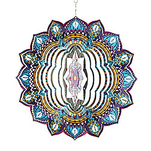 Exhart 3D Mandala Wind Spinner – Laser Cut Metal Mandala Art Hanging Décor w/Crystal Accent Beads –Starburst Décor, Hanging Wind Spinner, 3D Metal Art, Indoor/Outdoor Decor, 12 Inches