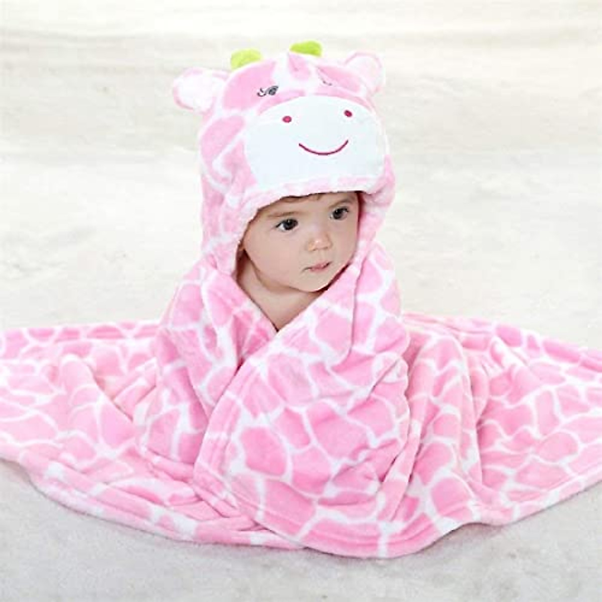Gneliwm Baby Hooded Blanket Newborn Infant Soft Warm Swaddle Wrap Animal Face Coral Fleece Shower Bath Towel