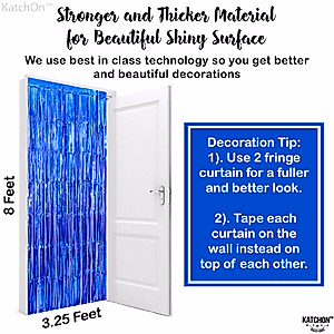 KatchOn, Xtralarge Blue Fringe Backdrop - 8x3.2 Feet, Pack of 2 | Blue Streamers Party Decorations | Blue Fringe Curtain for Ocean Decorations | Under The Sea Party Decorations, Blue Party Decorations
