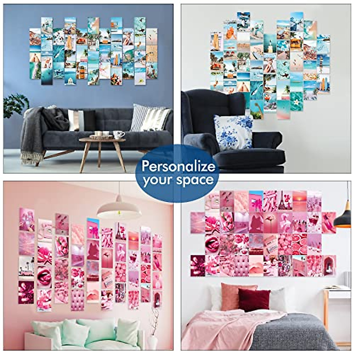 LIIGEMI 70PCS Blue Wall Collage Kit Aesthetic Pictures,Summer Beach Collage Print Kit,Bedroom Decor for Teen Girls,VSCO Girls Bedroom Decor,Room Decor Aesthetic,Double- Sided,70 Set 4x6 Inch