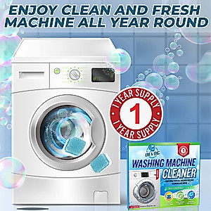 DEVOG Washing Machine Cleaner Tablets, 24 pcs Washer Machine Cleaner with Deep Cleaning Formula, 1 Year Supply, Washer Cleaner for Front Loader, Top Loader and HE