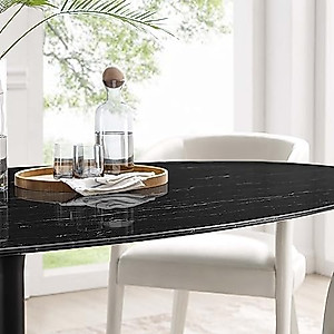 Modway Lippa Oval Artificial Marble 78" Dining Table, Black Black