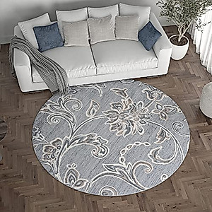 Garland Transitional Floral Gray Round Area Rug, 5' Round