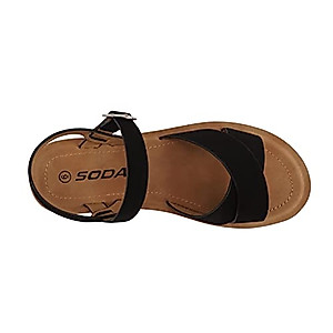 Soda Shoes Women Flat Sandals Flatform Ankle Buckle Criss Cross Band Straps Chester-S Black 9