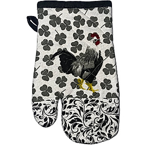 Set of 4, 100% Cotton Black & White Roosters Theme Farmhouse Kitchen Towels Set - Dish Towels, Include 2 Kitchen Towels, 1 Pot Holder & 1 Ovenmitt.