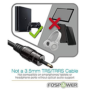FosPower (3ft) 24K Gold Plated Toslink to Mini Toslink Digital Optical S/PDIF Audio Cable with Metal Connectors & Strain-Relief PVC Jacket FosPower (3ft) 24K Gold Plated Toslink to Mini Toslink Digital Optical S/PDIF Audio Cable with Metal Connectors & St
