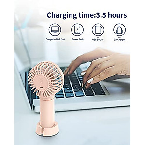 EasyAcc Mini Portable Fan, Powerful Handheld Fan, Cute Design 3 Speed Personal Small Desk Fan with Base, Lightweight Makeup USB Rechargeable Fan for Stylish Girl Women Men Indoor Outdoor