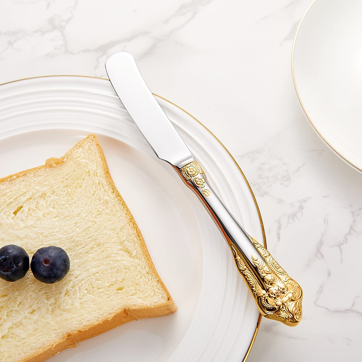 KEAWELL Gorgeous 6.9" Butter Spreader, 18/10 Stainless Steel, Set of 4, Gold Accent Butter Knife