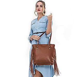 Montana West Fringe Tote Bag for Women Vegan Leather Large Purse for Work Brown
