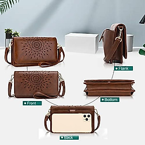 APHISON Multi-Function Small Crossbody Bags For Women,Cell Phone Shoulder Bag,Clutch Purse,RFID Wristlet Wallet,Card Holder Coffee