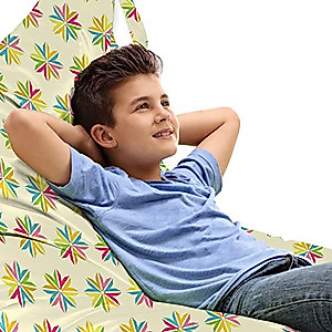 Ambesonne Colorful Lounger Chair Bag, Celebration Shapes Ornamental Party Childish Motif Stars Style Art, High Capacity Storage with Handle Container, Lounger Size, Pale Yellow and Multicolor
