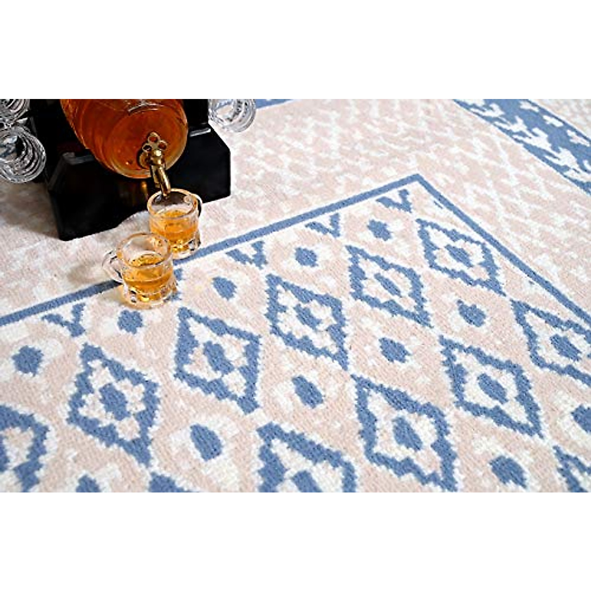 Furnish my Place Bordered Transitional Rug - 7 ft. 8 in. x 11 ft, Light Blue, Accent Rug with Geometric Pattern