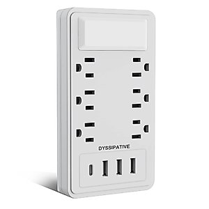 Outlet Extender multiport，Surge Protector Power Strip with Warm nightlight，USB C Wall Charger with 6 Electric Outlet , USB Multi Plug，Outlet Splitter for Home，Office，Dorm，Bathroom