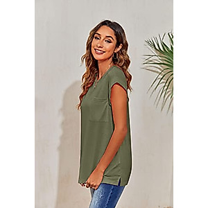 Women's Summer Casual Tops Cuffed Short Sleeve Oversized T Shirts Loose Fit Blouses