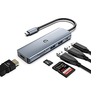 HOPDAY USB C Hub, USB C Adapter 6 in 1, USB C Hub Multiport Adapter USB C Dock with 4K HDMI, USB 3.0, PD 100W, SD/TF, MacBook Pro/Air iPad Pro Adapter, for Laptop, Surface Pro 8