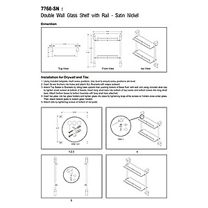 MODONA Double Wall Glass Shelf with Pre-Installed Rail - Satin Nickel - Oval Series - 5 Year Warrantee