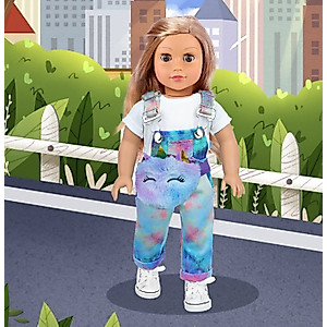 ZITA ELEMENT 7 Pcs 18 Inch Girl Doll Clothes and Accessories - 18 Inch Doll Clothes with Fanny Pack Toy Tablet Phone Camera and Kids Unicorn Backpack - Best Gift for Girls (No Doll)