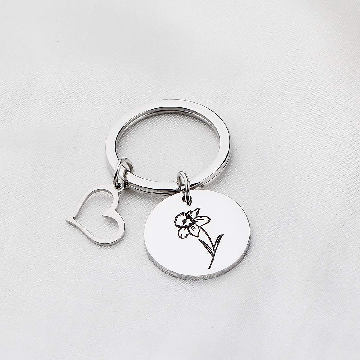 FATOP Birth Flower Jewelry Dainty Birth Flower keychain Birthday Gift Birth Month Jewelry Mother's Day Gift Flower Lover Gift (Mar-daffodil key)