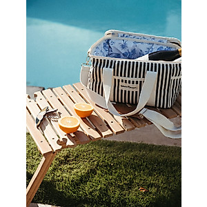 Business & Pleasure Co. Premium Cooler Bag - Cute Vintage Lunch Bag - Perfect for Beach Days & Picnics - Keeps Food Fresh & Drinks Cold - Insulated Leakproof Lining, 14L - Lauren's Navy Stripe