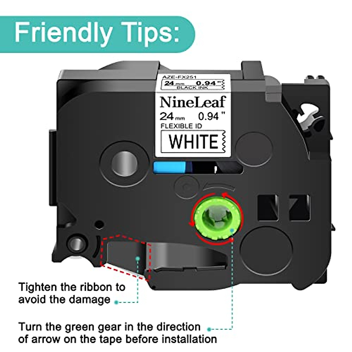 NineLeaf 10 Pack Compatible for Brother TZe-FX251 TZeFX251 TZ-FX251 TZFX251 Black on White Flexible ID Cable Laminated Label Tapes 24mm 1'' x 26.2 ft Work in P-Touch PT-D600 P750W P710BT Label Maker