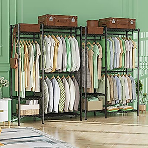 LEHOM G3 Garment Closet Rack Heavy Duty Freestanding Portable Wire Clothing Rack with Shelves, Adjustable, DIY Hanging Wardrobe Clothes Racks for Bedroom