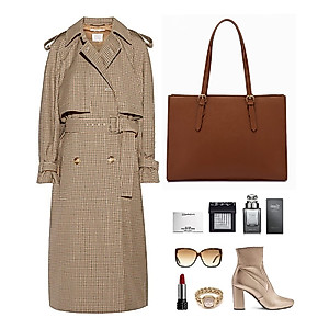 LOVEVOOK Laptop Bag for Women, 15.6 Inch Large Waterproof PU Leather Computer Tote Bag for Work Business Office Travel with USB Charging Port, Fashion Waterproof Shoulder Bag Handbag Purse, Brown