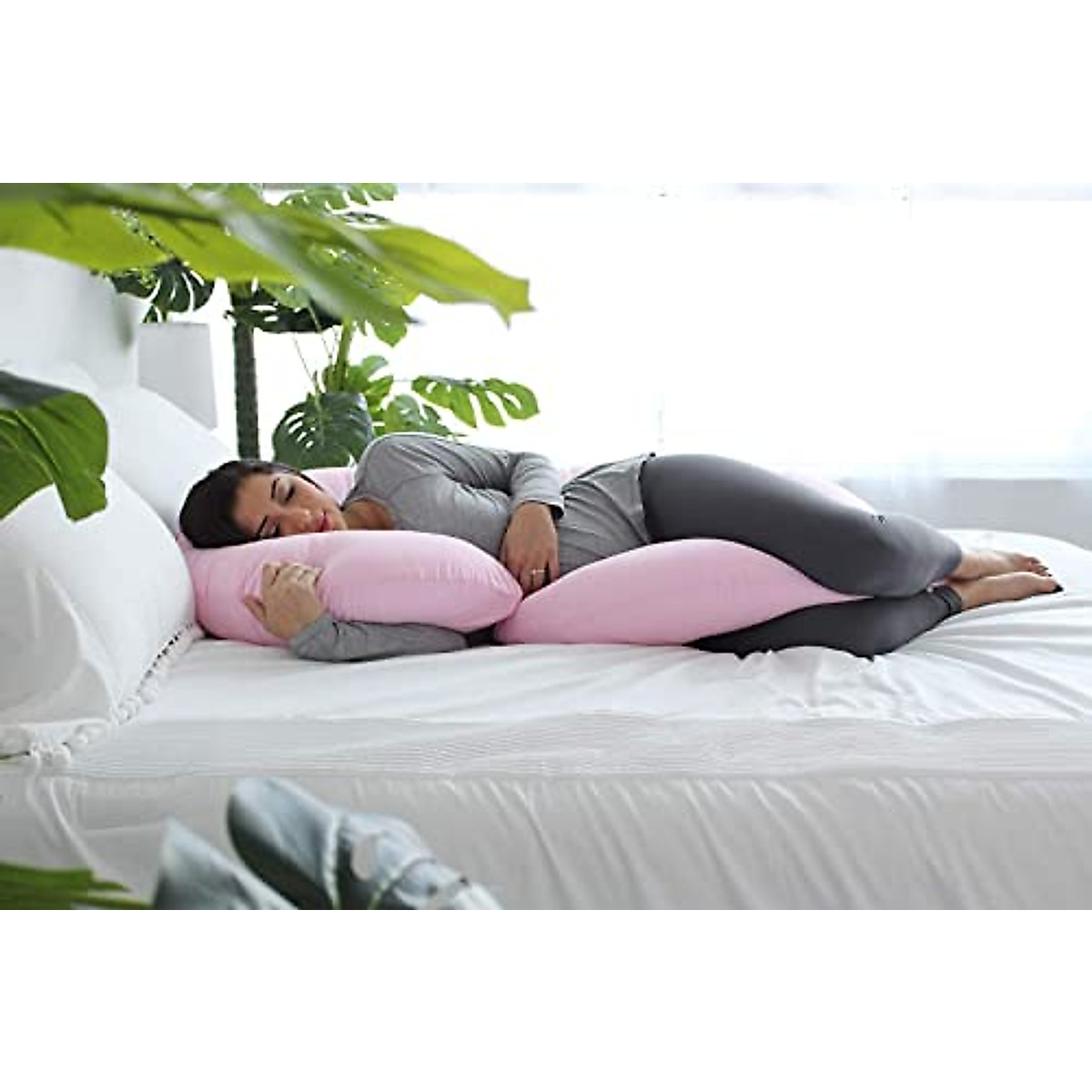 Pharmedoc Pregnancy Pillows, C-Shape Full Body Pillow – Jersey Cover Light Pink – Pregnancy Pillows for Sleeping – Body Pillows for Adults, Maternity Pillow and Pregnancy Must Haves, New Mom Gifts