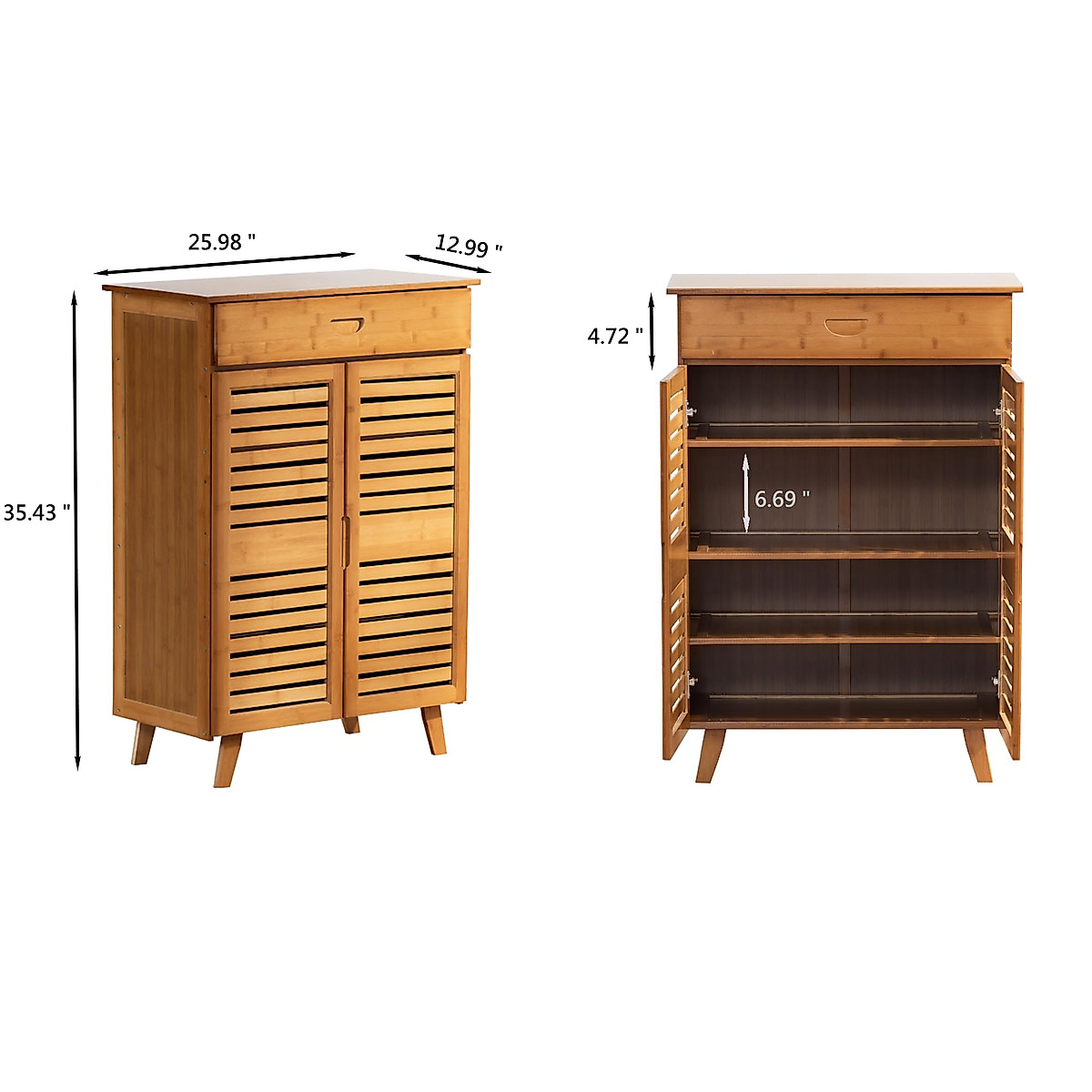 Suwoic Shoe Cabinet with 2 Doors for Entryway, 4 Tier Shoe Storage Cabinet, Freestanding Shoe Rack Storage Organiz for Closet, Living Room, Bedroom