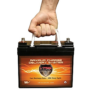 VMAXTANKS V35-857 12V 35AH AGM Marine Deep Cycle Battery for Berkley BTX25 - Saltwater Electric Trolling Motor (12V 35AH, GROUP U1, 7.7"x 5"x 6.1")