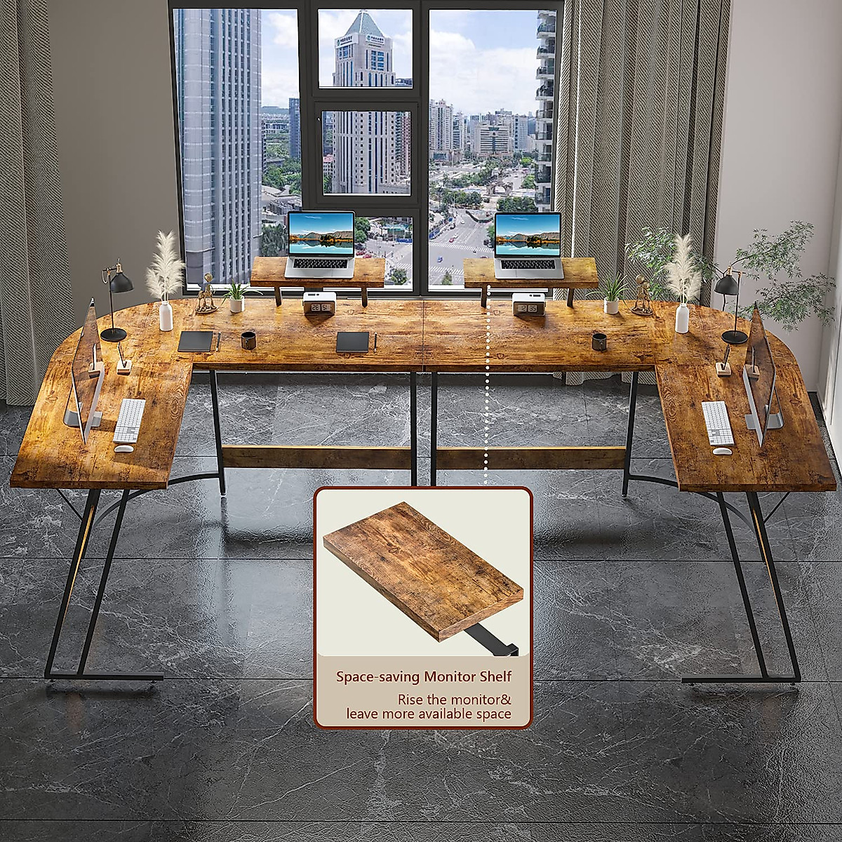 Devoko L Shaped Gaming Desk Computer Desk 51” Office Corner Desk with Monitor Stand Home Gaming Writing Study Table Workstation for Small Space (Rustic Brown)