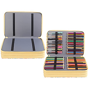 Shulaner Colored Pencil Case 128 Large Slots Holds 384 Pencils or 256 Gel Pens with 4 Layer Zipper Closure High Capacity Pen Organizer for Painter or Artist Yellow Flower