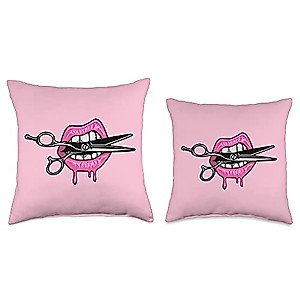 Hair Stylist Hairdresser Barber Salon Tool Bags Sassy Lips Biting Scissors Hairdresser/Barber Gift Throw Pillow, 16x16, Multicolor
