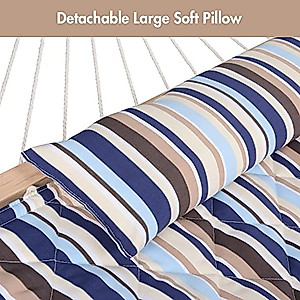 ANOW Outdoor Double Rope Hammock with Pad, Portable Hammock for Patio, Backyard, Beach, 450 LBS Weight Capacity, Blue Seaside