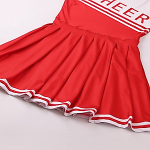 GRAJTCIN Girls Cheerleader Costume Dress for Kids Halloween Costume 6 Years Cheer Uniform Cheerleading Outfit (130, Red)