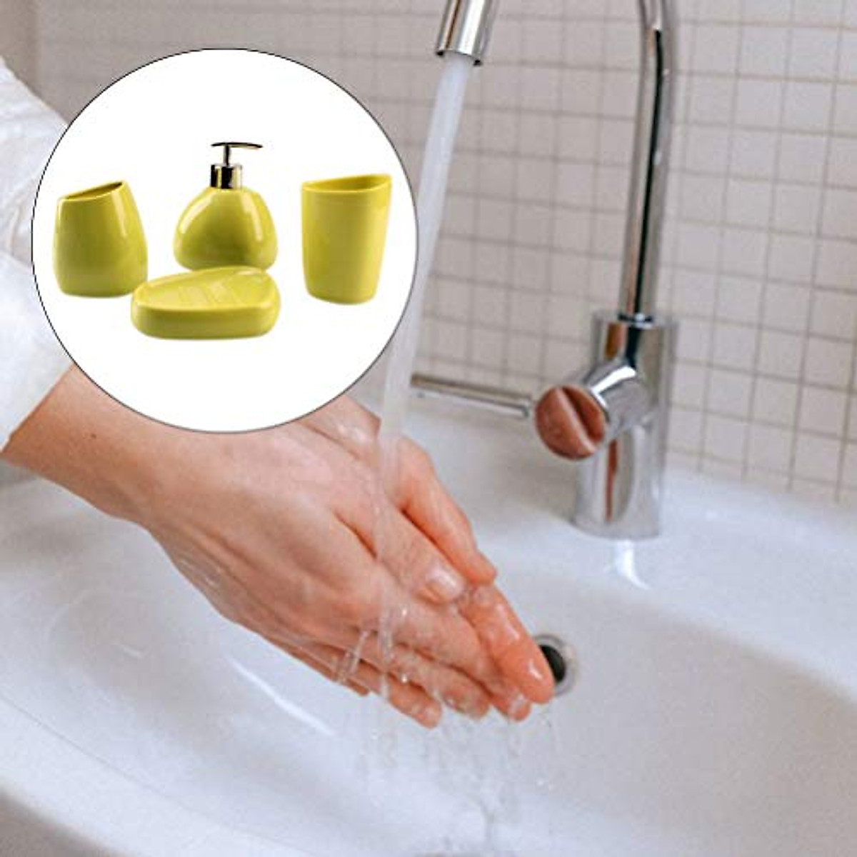 Beavorty Bathroom Accessories Set 4Pcs Acrylic Soap Dish Toothbrush Holder Tumbler Lotion Shampoo Dispenser for Farmhouse Bathroom Decor Green