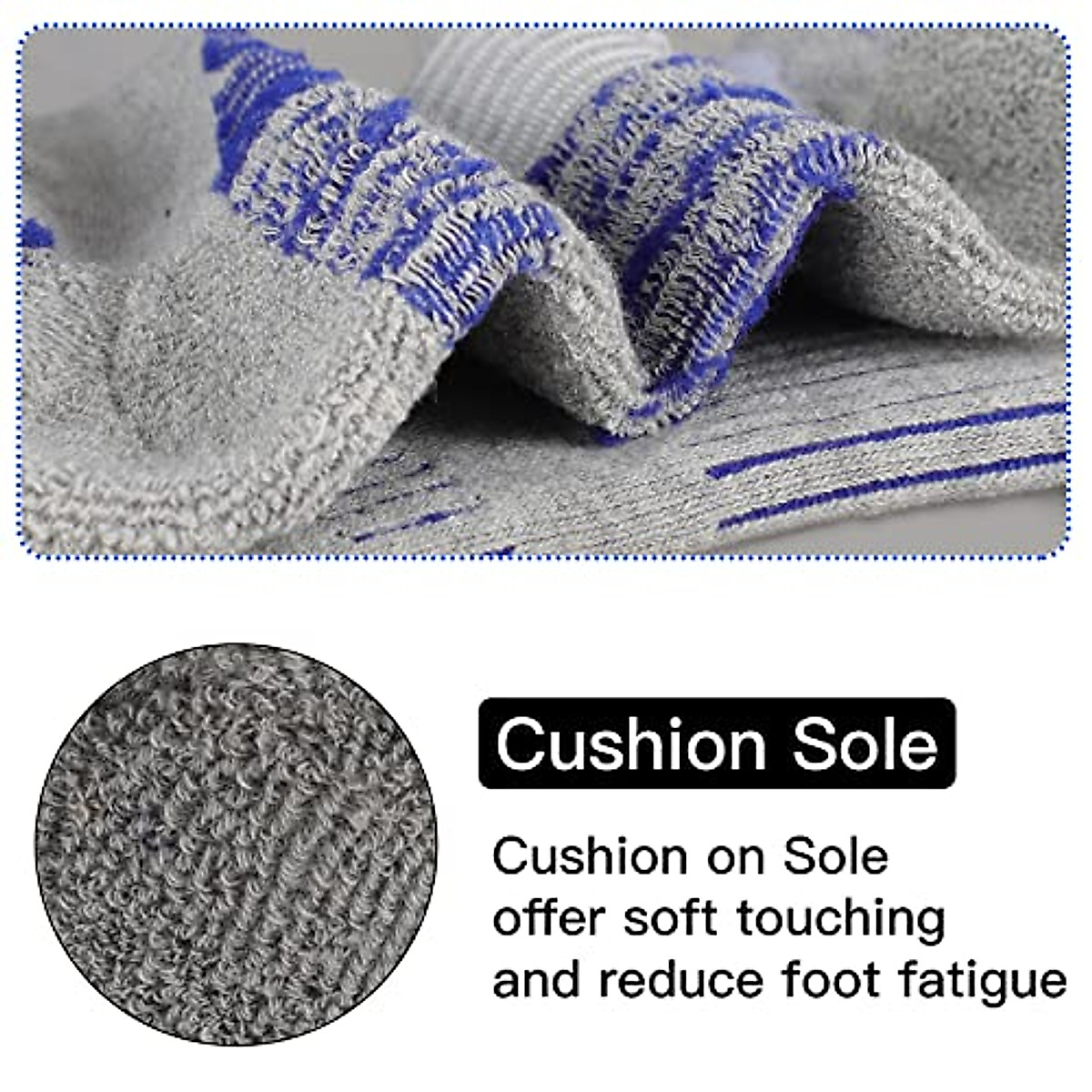 COOPLUS Mens Cotton Athletic Ankle Socks Performance Cushioned Breathable Low Cut Tab Sock with Arch Support (6 Pairs) (Grey-Blue-6pairs)