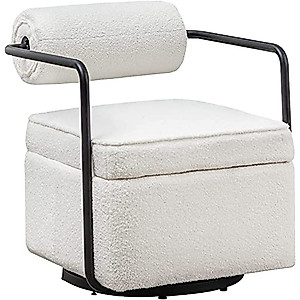 Alunaune Upholstered Sherpa Swivel Storage Living Room Chairs Set of 2, Modern Accent Chair Fuzzy Arm Club Chair Couch, Mid Century Single Sofa Guest Reception Lounge Chair Indoor for Bedrooms-White