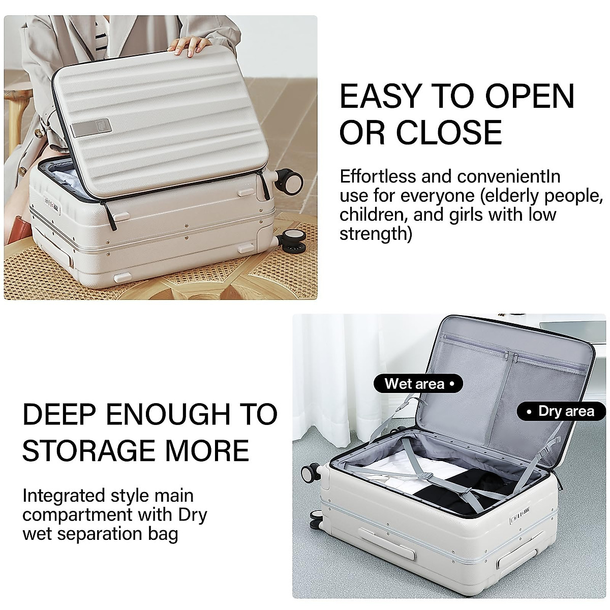 Hanke Carry On Luggage, Suitcase with Wheels & Front Opening, 20in Spinner Luggage Built in TSA Aluminum Frame PC Hardside Rolling Suitcases Travel Bag - Ivory white