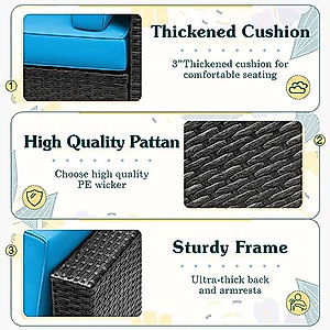 Devoko 2 Piece Patio Furniture Set, All Weather PE Rattan Outdoor Sofa Set Single Sofa with Table for Garden Lawn Poolside (2 Piece, Blue)