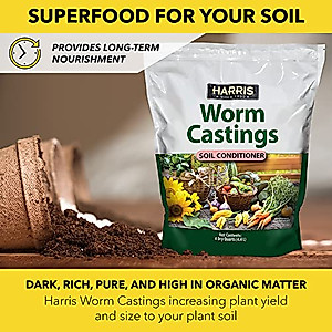 Harris Worm Castings Organic Fertilizer - Soil Superfood for Houseplants, Flowers, and Vegetables, 4qt, 5lb Bag