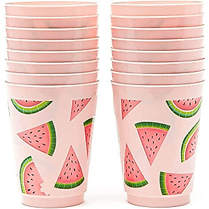 BLUE PANDA Pink Plastic Tumbler Cups for Watermelon Party (16 oz, 16 Pack)