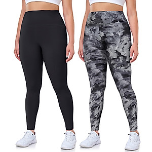 Hi Clasmix Plus Size Leggings for Women 1X-4X-High Waisted Tummy Control Non See Through Super Soft Black Leggings Yoga Pants(2 Pack Black+Black Tie-dye,X-Large)