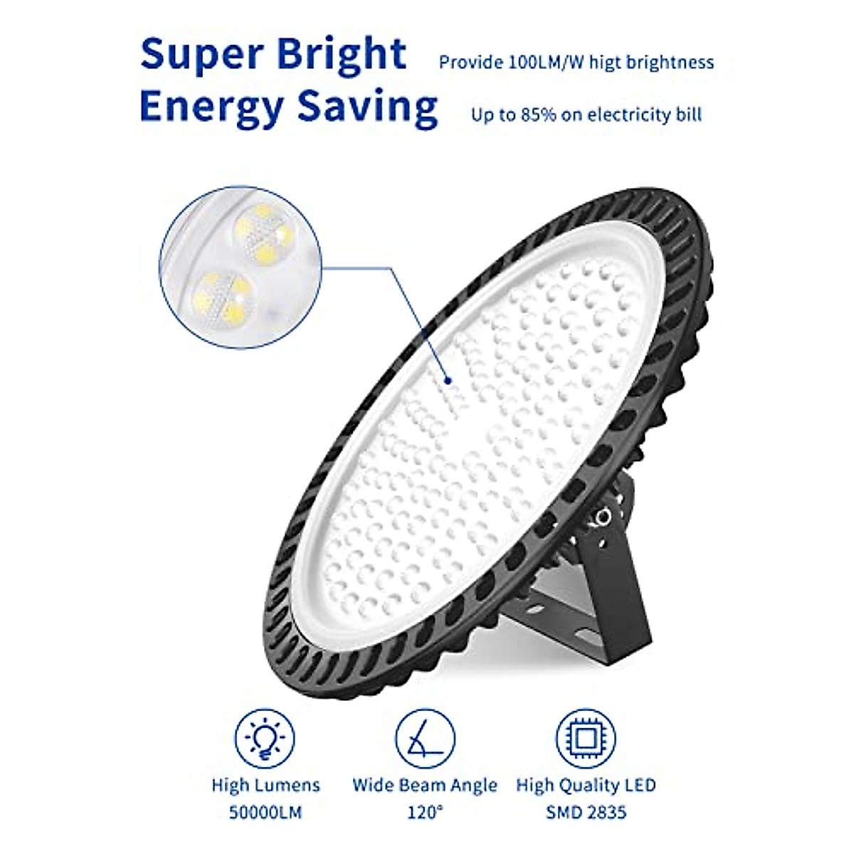 wowspeed LED High Bay Light,500W 50000LM UFO LED High Bay Light,6500K Daylight LED Shop Light, IP65 Waterproof LED Commercial Warehouse Area Light,LED Garage Light for Garage Gym Factory Warehouse