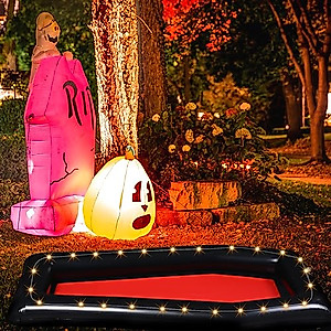 Leyndo 28 Pcs Halloween Inflatable Cooler Set, 52 Inch Coffin Buffet Coolers, Ice Serving Bar Halloween Rubber Ducks with LED Light Strings for Beach Pool Party Barbecue Picnic Halloween Decor Favors