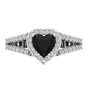 Clara Pucci 1.75 Carat Heart Cut Solitaire W/Accent Genuine Natural Black Onyx Engagement Promise Anniversary Bridal Ring 18K White Gold 8